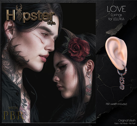 Second Life Marketplace - [Hipster Style] LOVE Earrings for Lelutka ears